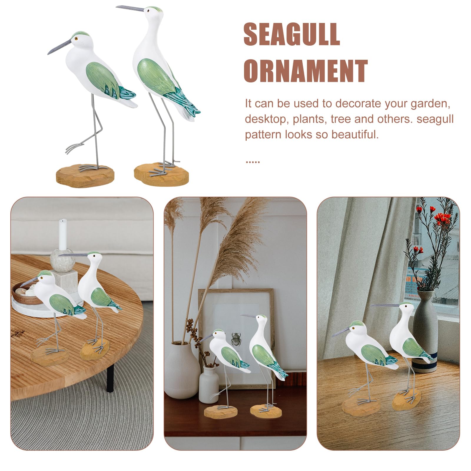 EXCEART 2pcs sea Bird Statue Nautical Beach Figurines Seagull Statue Wood Bird Sculpture Figurines Ornament Indoor Outdoor Decor Coastal Decor Wooden Craft Figurines Green Wooden Seagull Statue