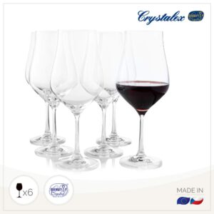 Crystalex Wine Glasses Set Of 6, Stemmed Crystal Port Red & White Wine Glass Set, 100% Lead-Free Glass (550 ML)