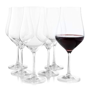 Crystalex Wine Glasses Set Of 6, Stemmed Crystal Port Red & White Wine Glass Set, 100% Lead-Free Glass (550 ML)