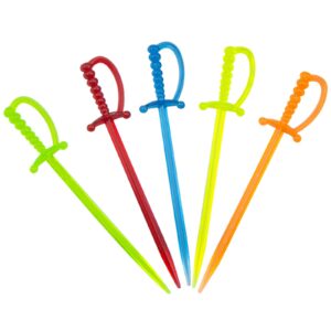 oddier 100pcs 3.3 inch plastic sword toothpicks picks for appetizers, fruit fork cocktail sticks disposable, cocktail sticks and cocktail picks for drinks,multicolor