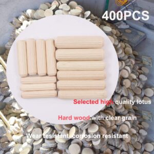 smseace 400PCS Straight Groove Wooden Dowel Pins with Tapered End with Bevel Angle, 1/4 "5/16" 3/8 "(6mm, 8mm, 10mm) Wooden Dowel Pins, Used for Crafts, Furniture, DIY Manual, Etc.MD-4S-400P