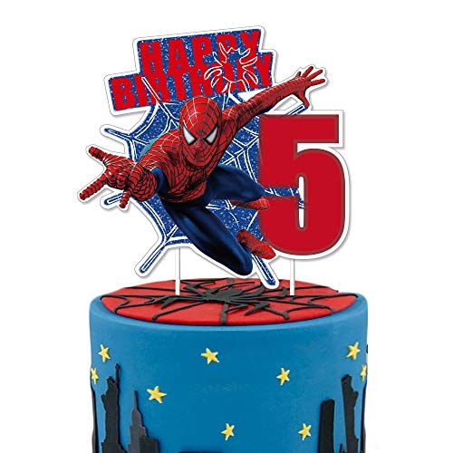 HugeONER Sipder Superhero Birthday Cake Topper for 5th Birthday