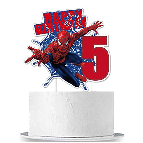 HugeONER Sipder Superhero Birthday Cake Topper for 5th Birthday