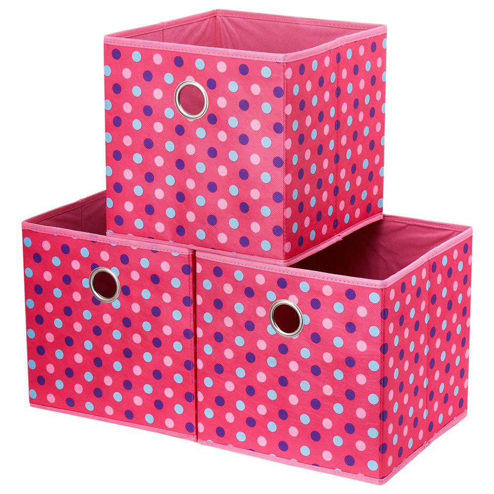 Pink 10x10x10 In Foldable Fabric Cubicle Cubes Storage Bins Decorative Collapsible Children Storage Cube Baskets Cloth Storage Cube Boxes Cube Inserts Drawer for Kids Cube Organizer Shelves QY-SC15-3