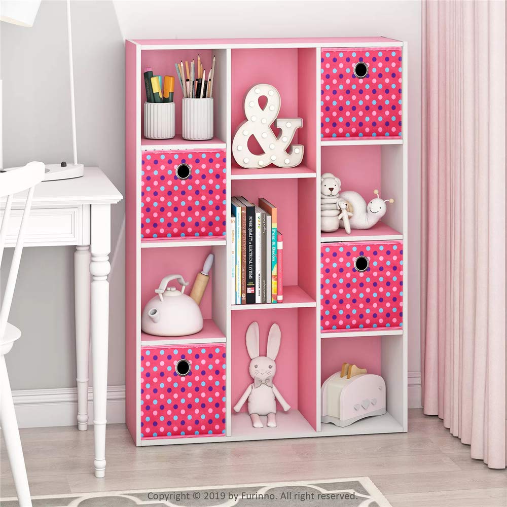 Pink 10x10x10 In Foldable Fabric Cubicle Cubes Storage Bins Decorative Collapsible Children Storage Cube Baskets Cloth Storage Cube Boxes Cube Inserts Drawer for Kids Cube Organizer Shelves QY-SC15-3