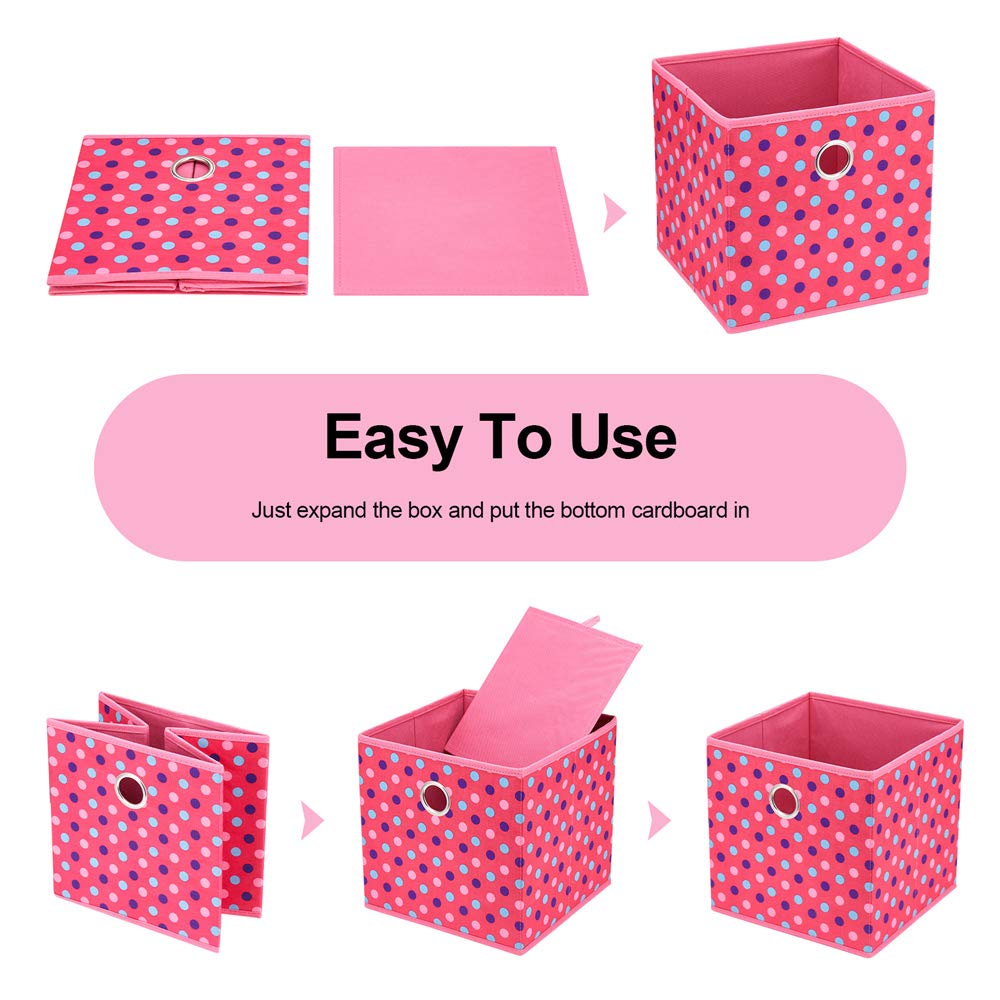 Pink 10x10x10 In Foldable Fabric Cubicle Cubes Storage Bins Decorative Collapsible Children Storage Cube Baskets Cloth Storage Cube Boxes Cube Inserts Drawer for Kids Cube Organizer Shelves QY-SC15-3