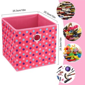 Pink 10x10x10 In Foldable Fabric Cubicle Cubes Storage Bins Decorative Collapsible Children Storage Cube Baskets Cloth Storage Cube Boxes Cube Inserts Drawer for Kids Cube Organizer Shelves QY-SC15-3