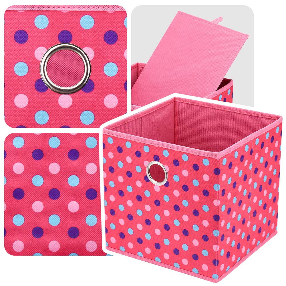 Pink 10x10x10 In Foldable Fabric Cubicle Cubes Storage Bins Decorative Collapsible Children Storage Cube Baskets Cloth Storage Cube Boxes Cube Inserts Drawer for Kids Cube Organizer Shelves QY-SC15-3