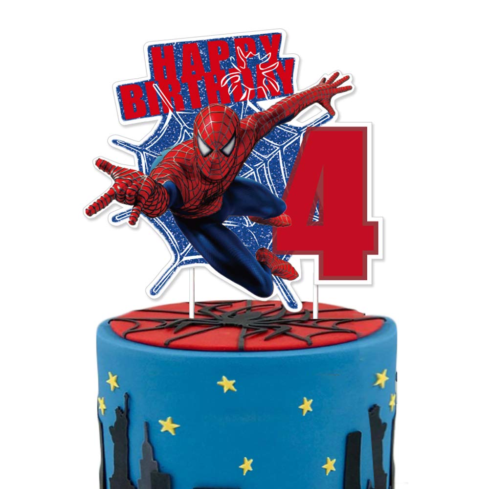 HugeONER Sipder Superhero Birthday Cake Topper for 4th Birthday