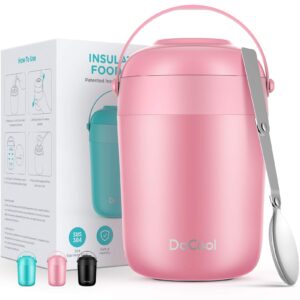 dacool food thermos for kids with handle 16 ounce insulated lunch containers leakproof thermos for food lunch soup vacuum stainless steel with folding spoon lunch box for kids school outdoors pink