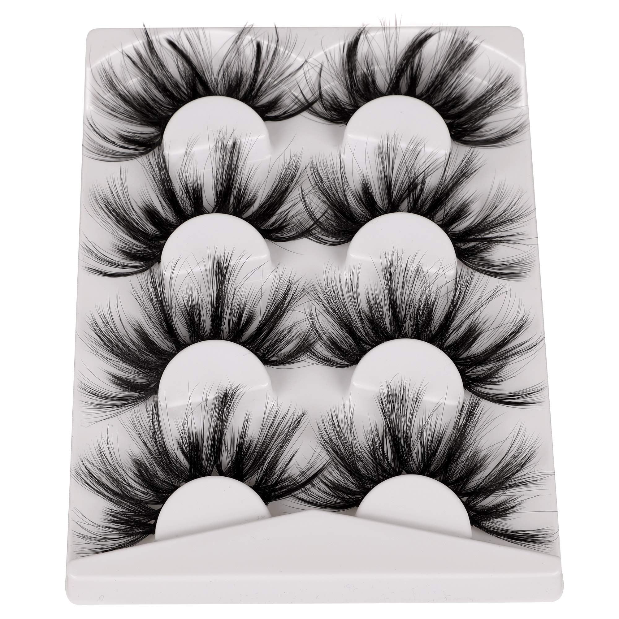 Pleell 25MM Lashes Mink Fluffy Wispy False Eyelashes Pack 3D Dramatic Long Volume Eyelashes 4 Pairs