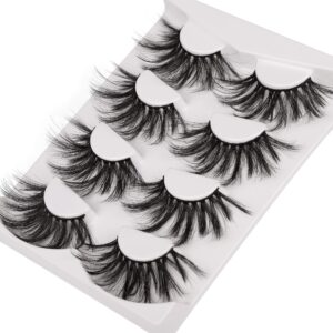 Pleell 25MM Lashes Mink Fluffy Wispy False Eyelashes Pack 3D Dramatic Long Volume Eyelashes 4 Pairs