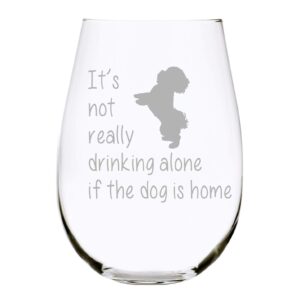 c&m personal gifts the dog is home stemless wine glass, 17 oz.-lead free crystal stemless drinking glass, perfect dog lover gift for him or her (dog) - laser engraved (d2)