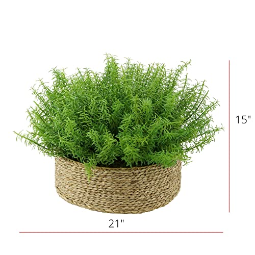 House of Silk Flowers Faux Rosemary Grass in Large Seagrass Tray Basket (White-Wash Seagrass)