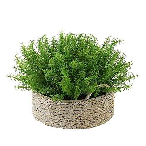 House of Silk Flowers Faux Rosemary Grass in Large Seagrass Tray Basket (White-Wash Seagrass)