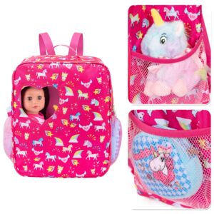 K.T.Fancy 7 PCS 18 inch Dolls Bag Carrier Set and Accessories Including 18 Inch Doll Clothes, Shoes, Sunglasses, Doll Backpack and Toy Unicorn (NO Doll)