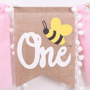 1st Happy Birthday Banner - Highchair Banner Tassels for Girl&Boy Birthday Party Decoration,Baby Birthday Photo Props Party Supplies(Bee)