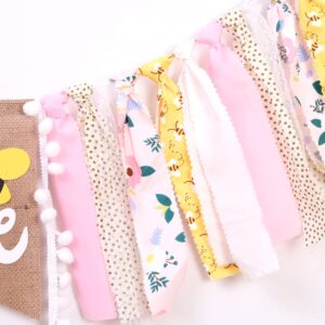 1st Happy Birthday Banner - Highchair Banner Tassels for Girl&Boy Birthday Party Decoration,Baby Birthday Photo Props Party Supplies(Bee)