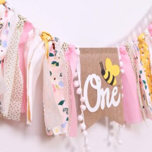 1st Happy Birthday Banner - Highchair Banner Tassels for Girl&Boy Birthday Party Decoration,Baby Birthday Photo Props Party Supplies(Bee)