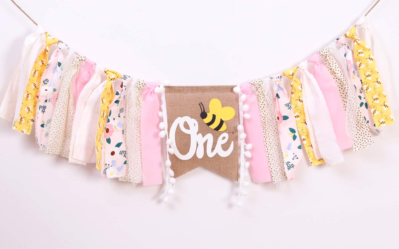 1st Happy Birthday Banner - Highchair Banner Tassels for Girl&Boy Birthday Party Decoration,Baby Birthday Photo Props Party Supplies(Bee)