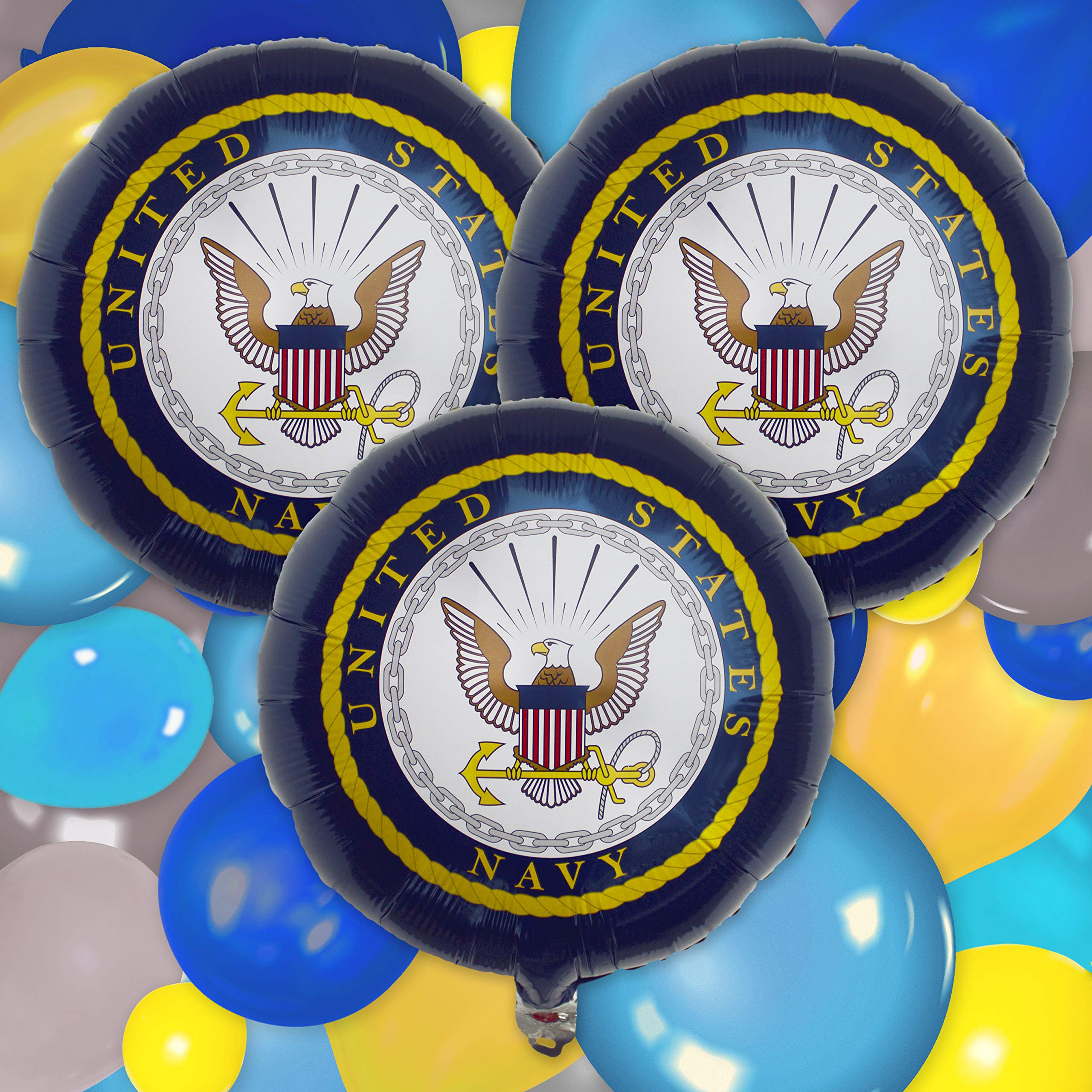 Havercamp U.S. Navy Balloons (3 Pcs.)! 3 (18”) Round Mylar Balloons with Officially Licensed U.S. Navy Crest logo.