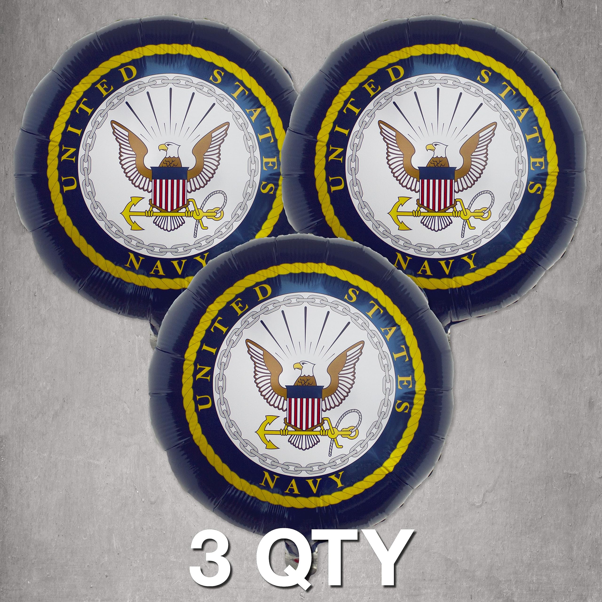 Havercamp U.S. Navy Balloons (3 Pcs.)! 3 (18”) Round Mylar Balloons with Officially Licensed U.S. Navy Crest logo.