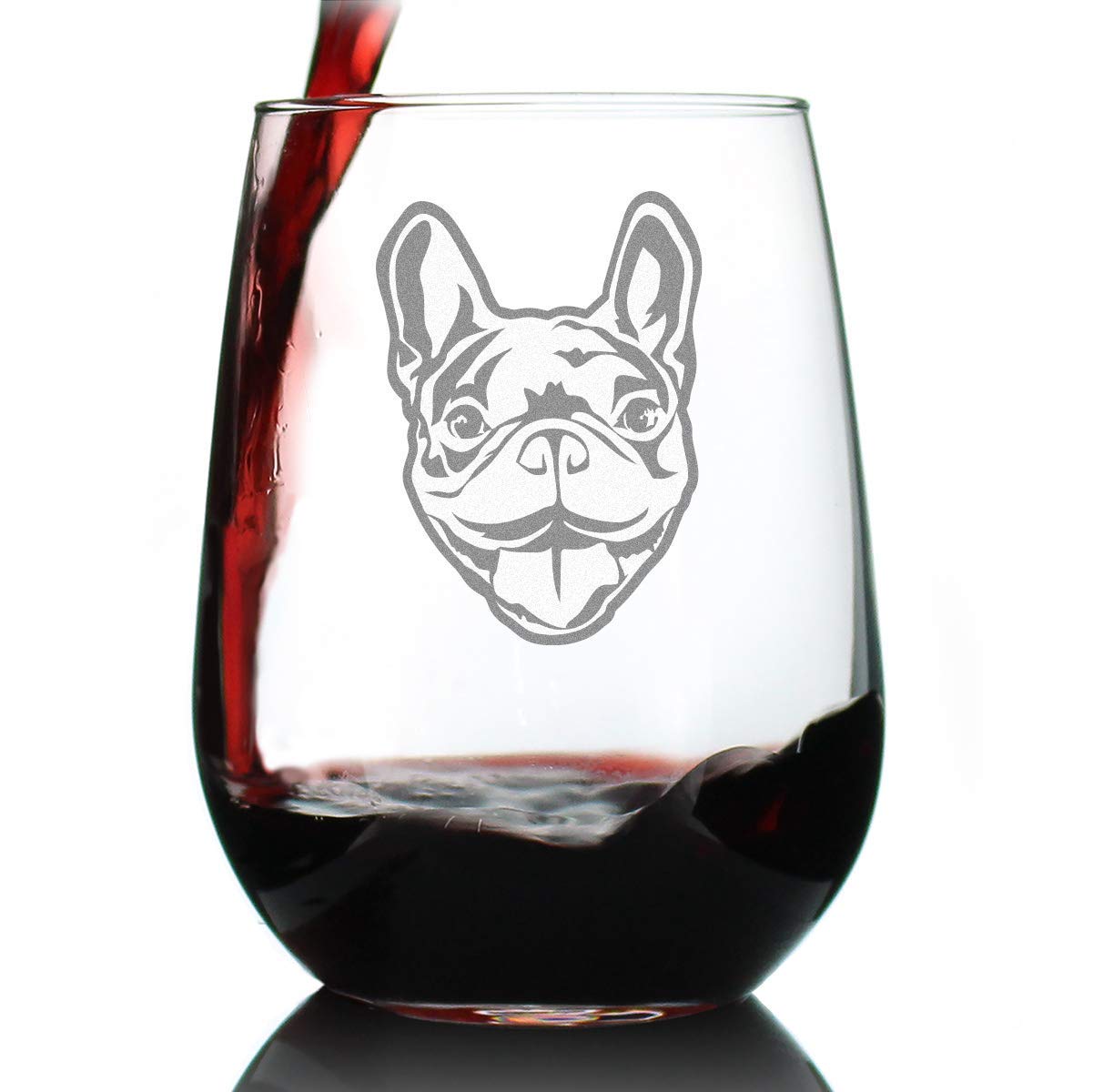 Happy Frenchie - Stemless Wine Glass - Cute French Bulldog Themed Gifts or Party Decor for Women and Men - Large Glasses