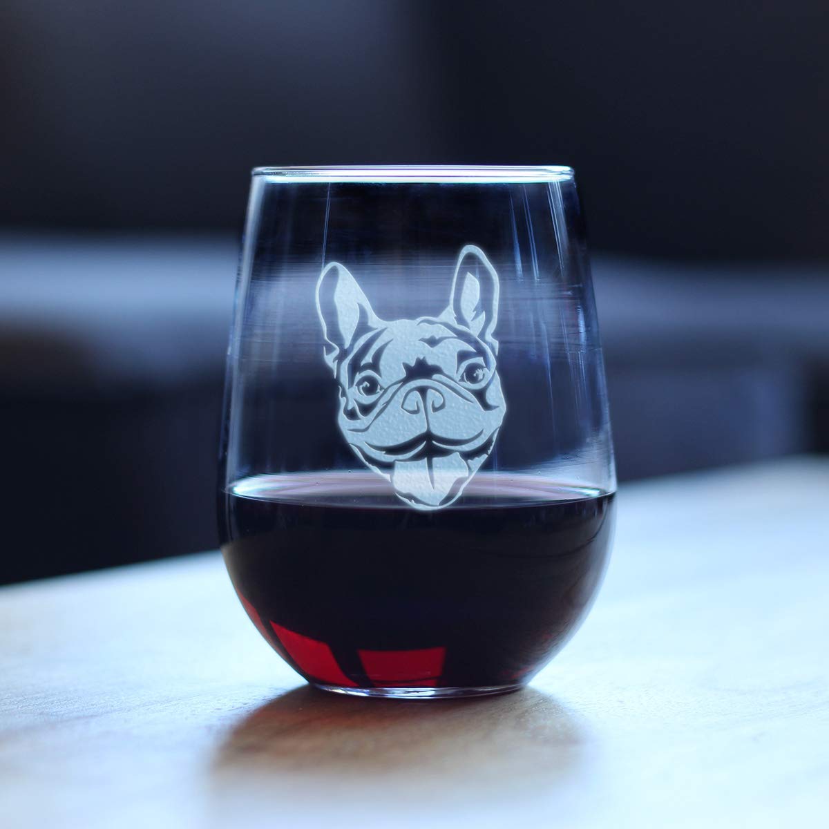 Happy Frenchie - Stemless Wine Glass - Cute French Bulldog Themed Gifts or Party Decor for Women and Men - Large Glasses