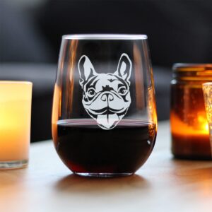 Happy Frenchie - Stemless Wine Glass - Cute French Bulldog Themed Gifts or Party Decor for Women and Men - Large Glasses