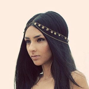 wekicici boho gold disc tassel pendant spangles hair bands for women and girls coin headpiece party costume layering hair accessories