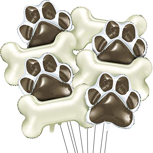 4 Pieces Bone Shaped Balloons Foil Helium Aluminum Balloons and 4 Pieces Dog Print Balloon for Pets Dog Party Suppliers (Coffee)