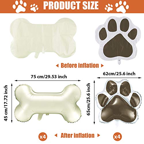 4 Pieces Bone Shaped Balloons Foil Helium Aluminum Balloons and 4 Pieces Dog Print Balloon for Pets Dog Party Suppliers (Coffee)