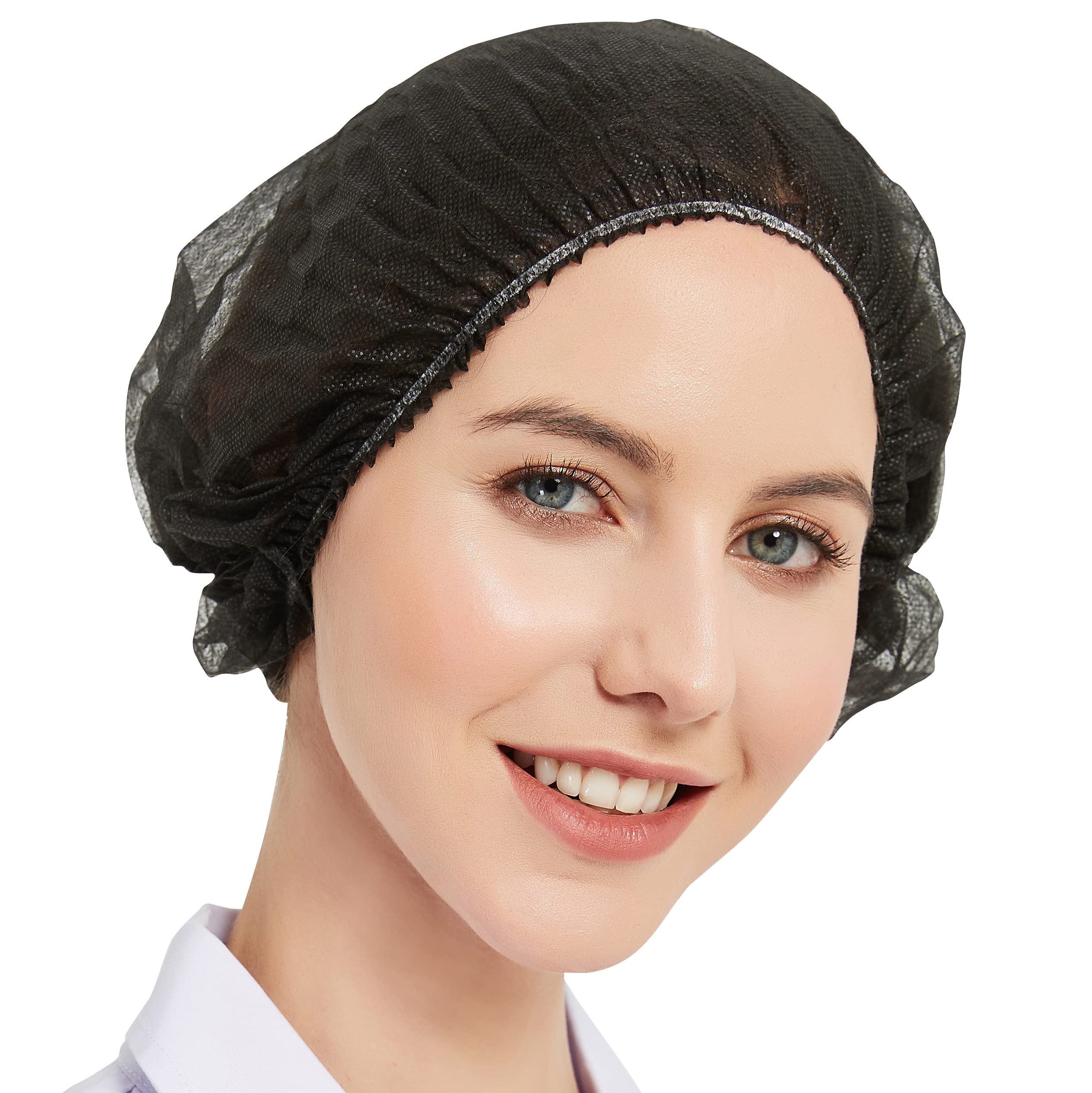 ProtectX 100-Pack Black Disposable Hair Nets, Elastic Head Cover, Bouffant Caps, Sanitation Head Cover for Food Service, Spa Men & Women - 21 inch