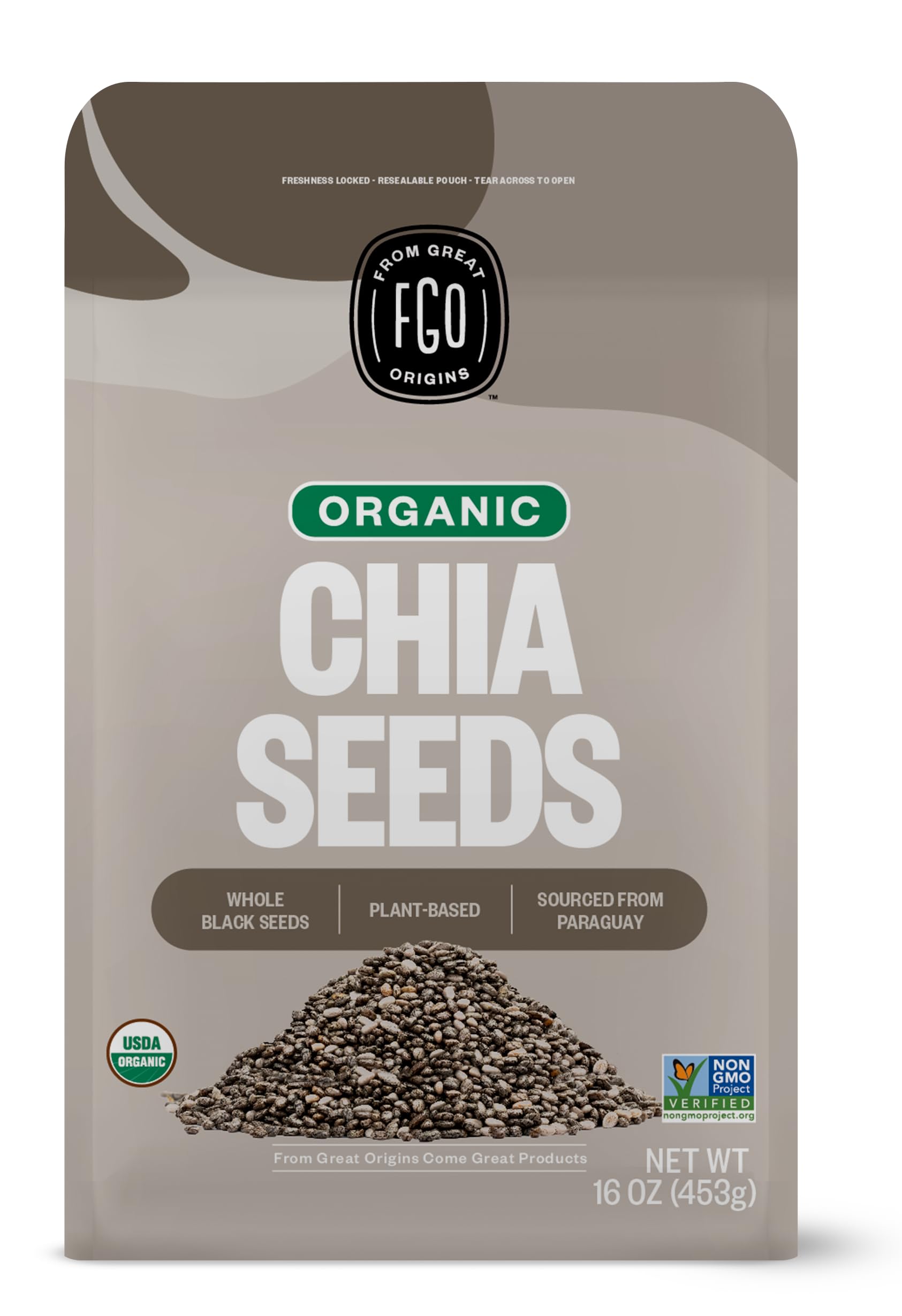 FGO Organic Chia Seeds, Sourced from Paraguay, 16oz, Packaging May Vary (Pack of 1)