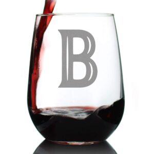 monogram bold letter b - stemless wine glass - personalized gifts for women and men - large engraved glasses