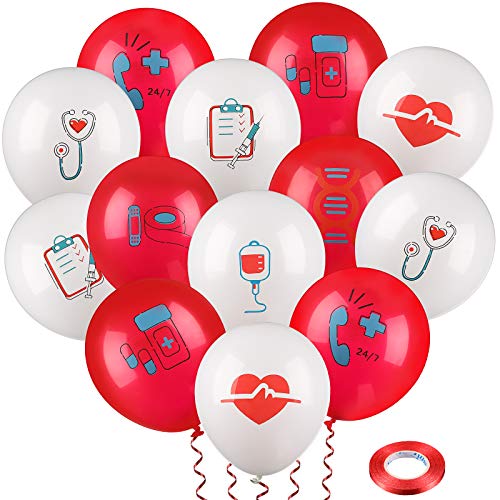 40 Pieces Nurse Balloons 12 Inch Red and White Nursing Latex Balloons Nurse Balloons Nurse Party Decoration Supplies Nurse Graduation Decoration Nursing Decoration