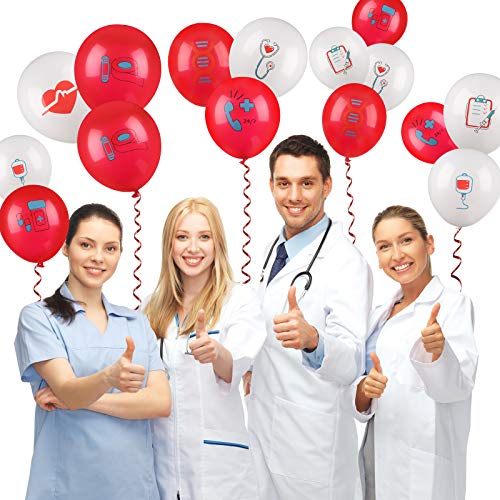 40 Pieces Nurse Balloons 12 Inch Red and White Nursing Latex Balloons Nurse Balloons Nurse Party Decoration Supplies Nurse Graduation Decoration Nursing Decoration