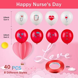 40 Pieces Nurse Balloons 12 Inch Red and White Nursing Latex Balloons Nurse Balloons Nurse Party Decoration Supplies Nurse Graduation Decoration Nursing Decoration