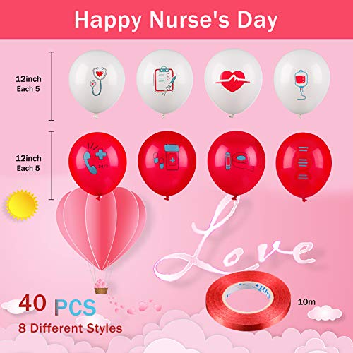 40 Pieces Nurse Balloons 12 Inch Red and White Nursing Latex Balloons Nurse Balloons Nurse Party Decoration Supplies Nurse Graduation Decoration Nursing Decoration