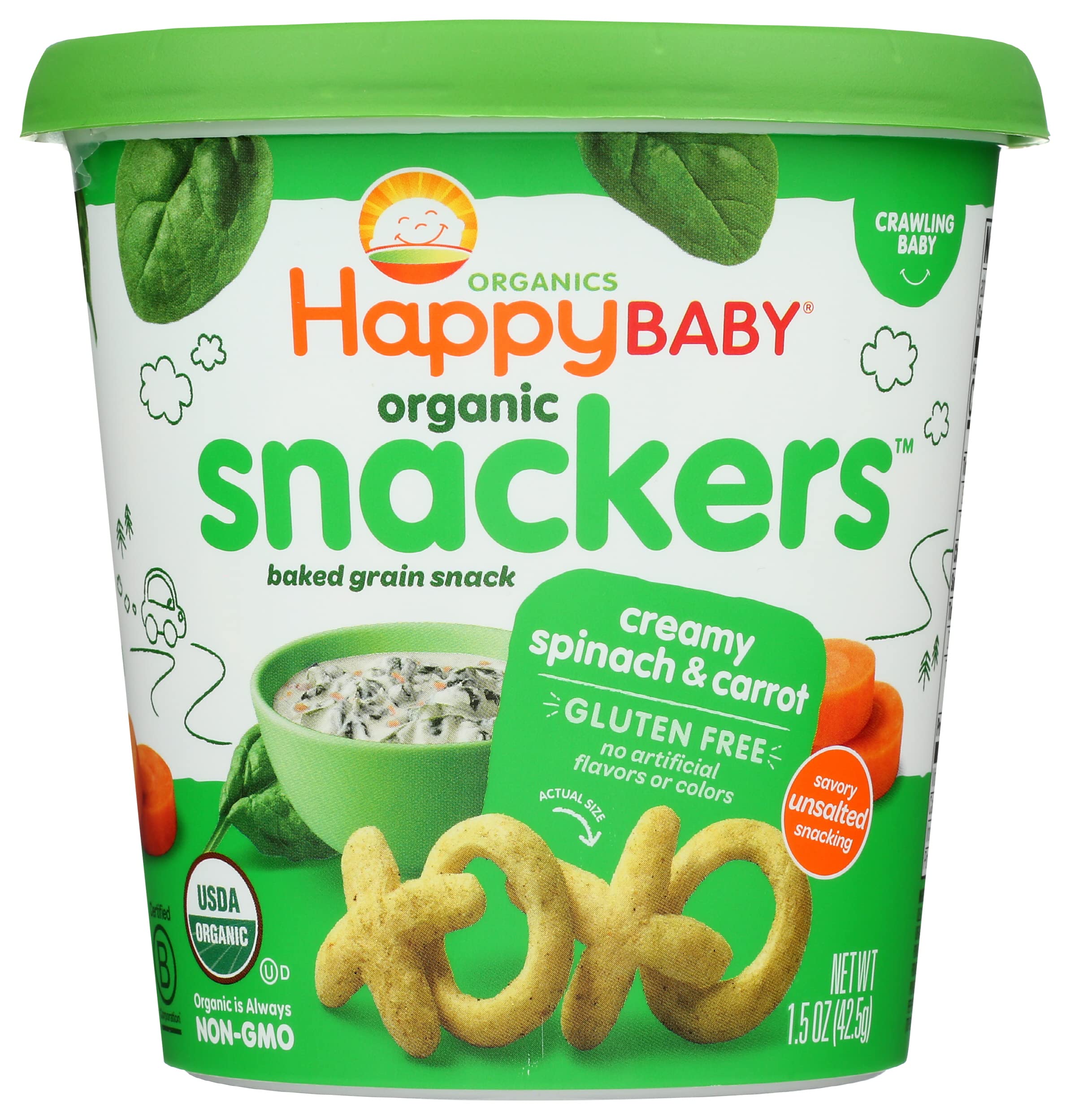 Happy Baby Organic Baked Creamy Spinach & Carrot Snacker Cup, 1.5 OZ