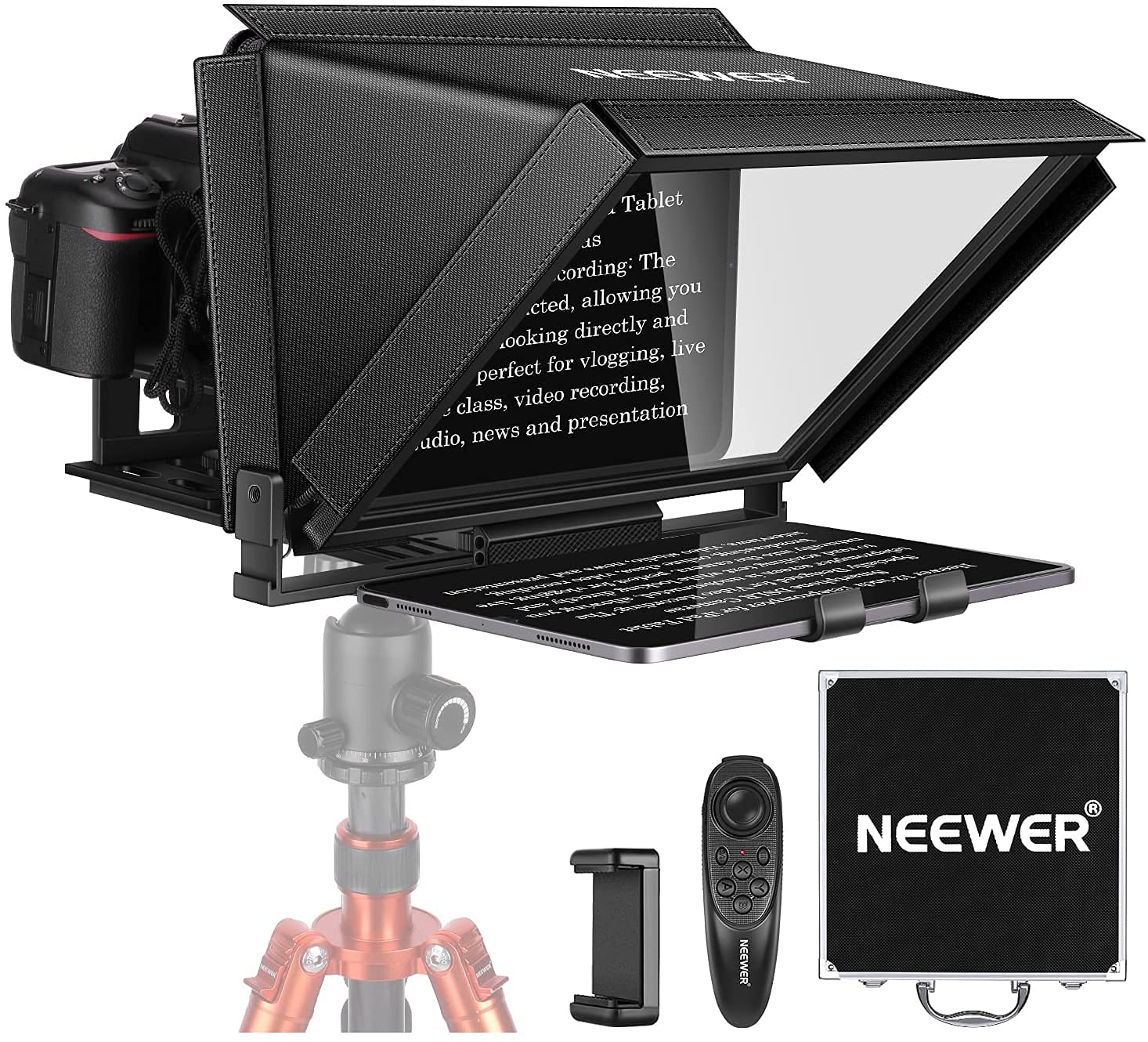 NEEWER X12 14 inch Aluminum Alloy Teleprompter for iPad Tablet Smartphone DSLR Cameras with Remote Control, Carry Case, APP Compatible with iOS/Android for Online Teaching/Vlogger/Live Streaming