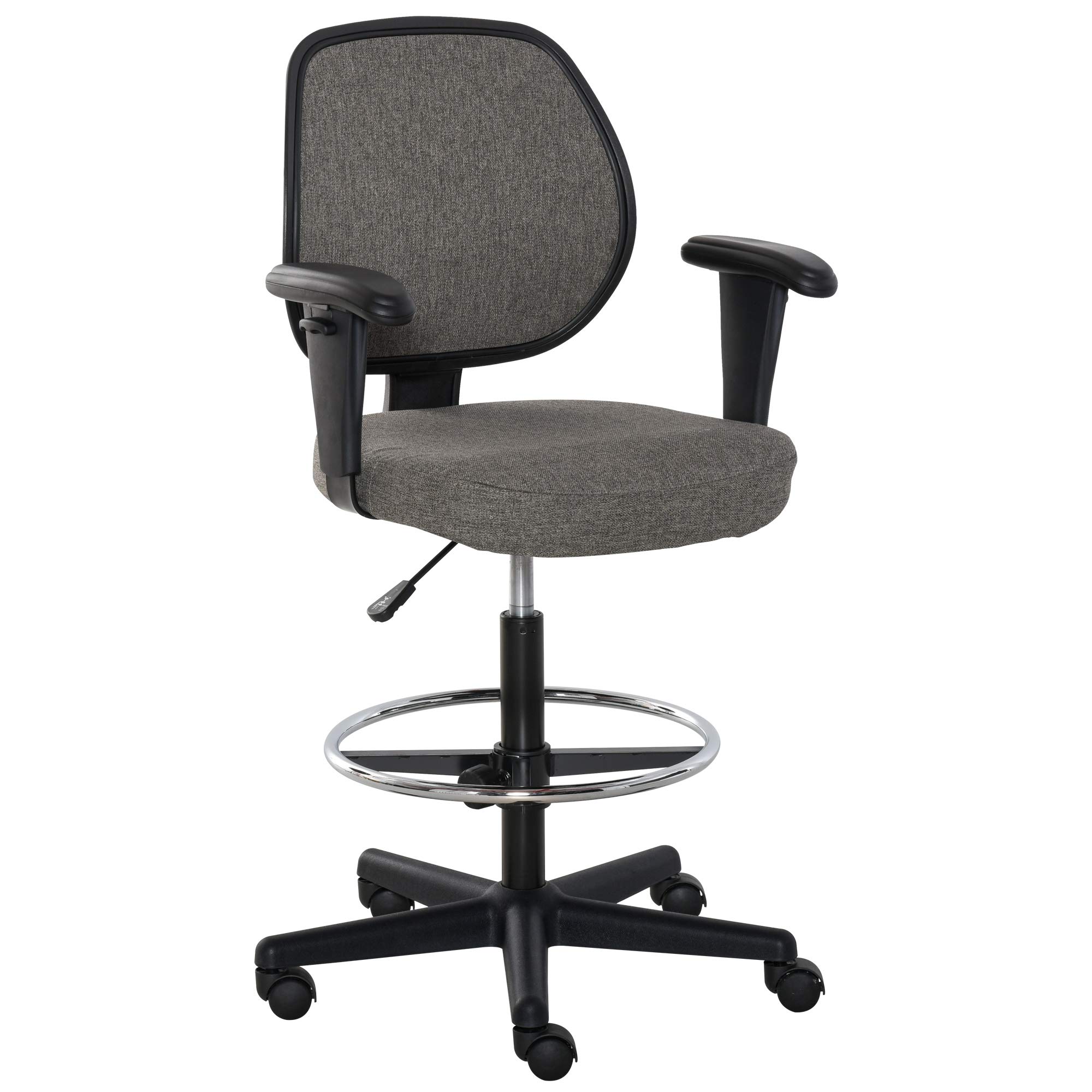 Vinsetto Ergonomic Tall Drafting Desk Chair with Adjustable Foot Ring, Armrest, and 360° Swivel Wheels, Grey