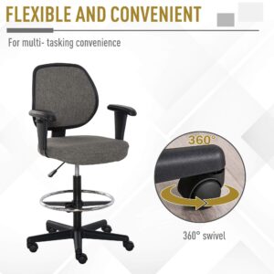 Vinsetto Ergonomic Tall Drafting Desk Chair with Adjustable Foot Ring, Armrest, and 360° Swivel Wheels, Grey