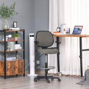 Vinsetto Ergonomic Tall Drafting Desk Chair with Adjustable Foot Ring, Armrest, and 360° Swivel Wheels, Grey