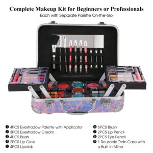 Hot Sugar All In One Makeup Set for Adults and Girls - Full Makeup Kit for Beginners With Eye Shadow Palette, Blush, Lip Gloss, Brush, Mirror (Pink Leopard)