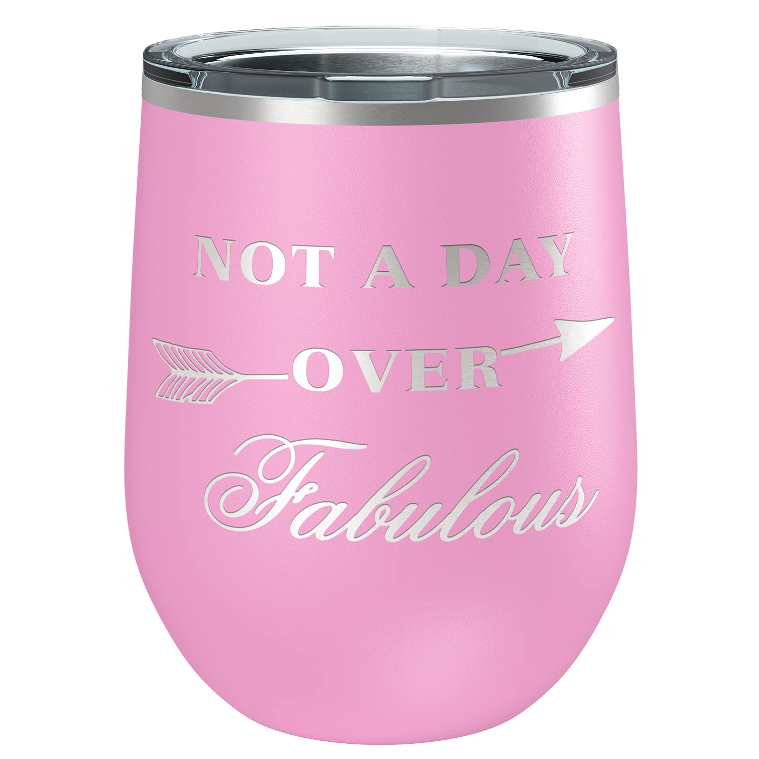 Cuptify Not A Day Over Fabulous Birthday Gift for Women, Friends, Sisters, Moms and Girlfriends Laser Engraved on 12 oz Blush Wine Tumbler