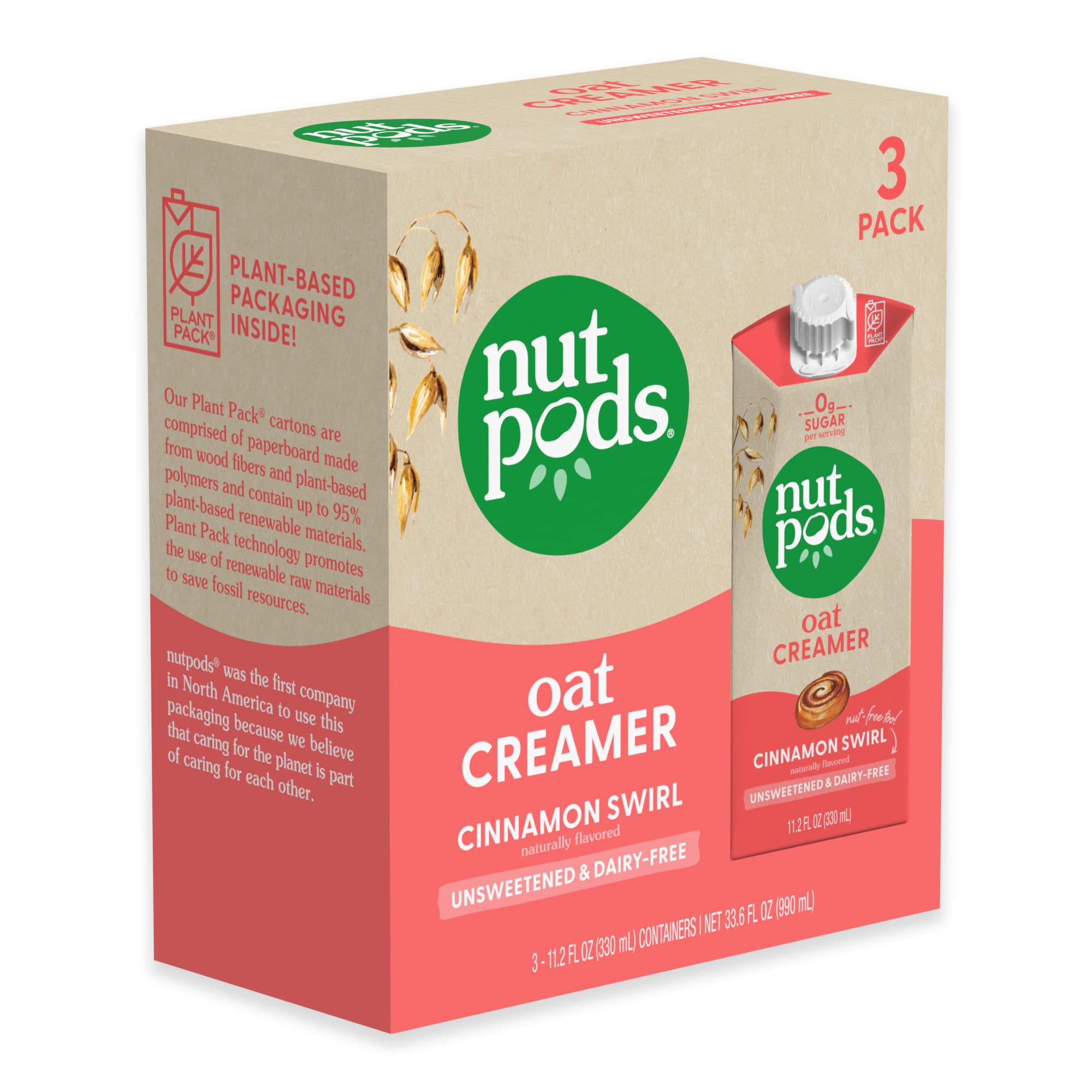 nutpods Oat Cinnamon Swirl Coffee Creamer - Unsweetened Oat Milk Creamer - Nut-Free Non Dairy Creamer - Keto, Gluten Free, Non-GMO, Vegan, Sugar Free, Kosher (3-Pack)