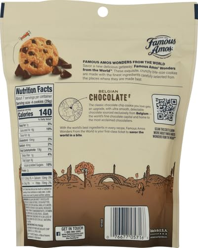 Famous Amos Wonders of the World Belgian Chocolate | Bite-Size Cookies with Chocolate Chips in a Resealable 7 oz Bag