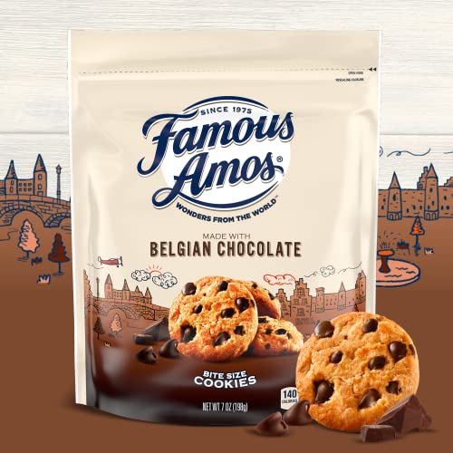 Famous Amos Wonders of the World Belgian Chocolate | Bite-Size Cookies with Chocolate Chips in a Resealable 7 oz Bag