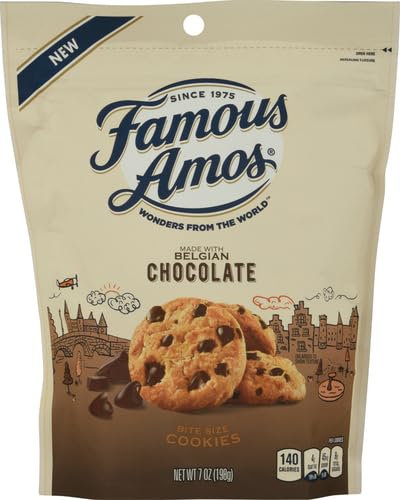 Famous Amos Wonders of the World Belgian Chocolate | Bite-Size Cookies with Chocolate Chips in a Resealable 7 oz Bag